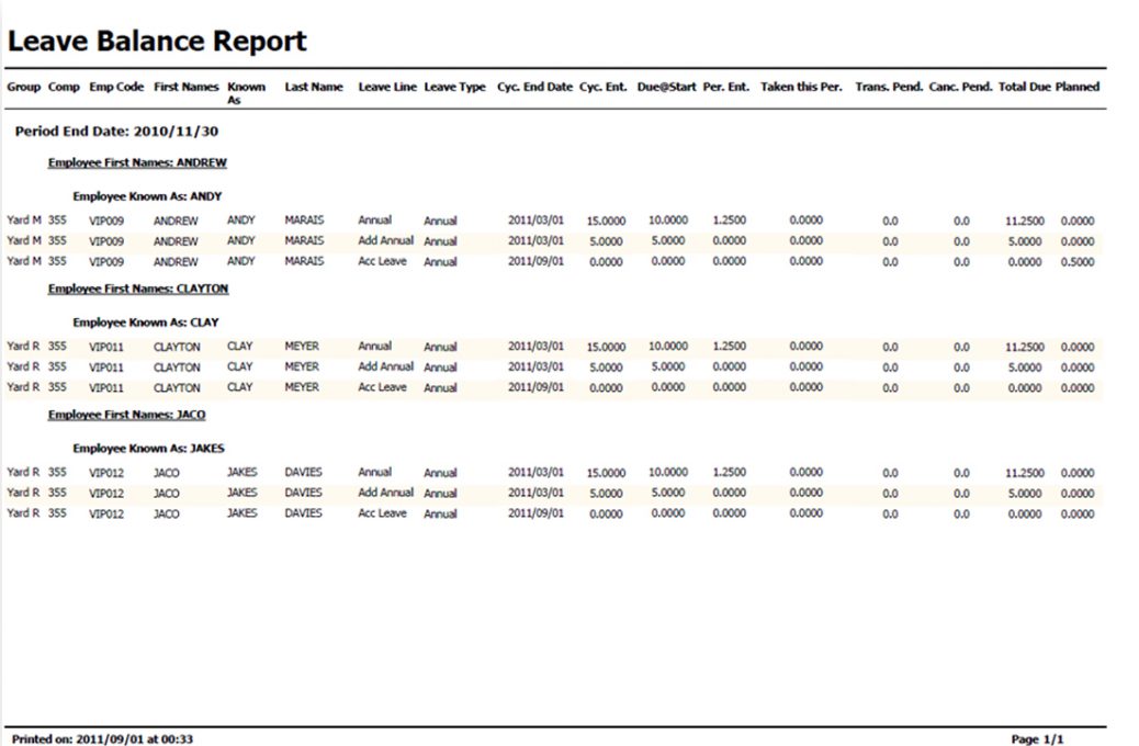 Section 2: Leave Balance Report - Skill Centre
