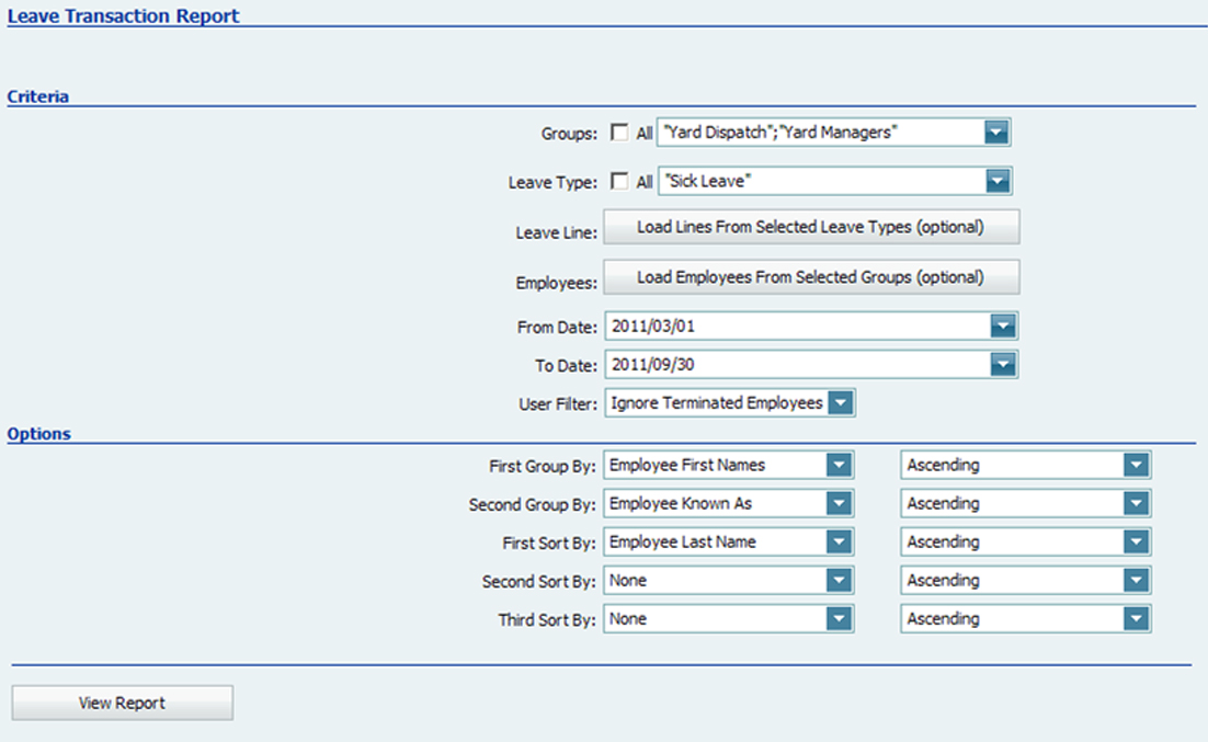 Section 1: Leave Transactions Report – Skill Centre