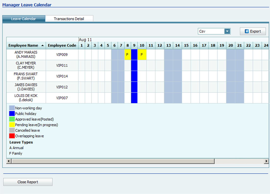 Section 2: Manager Leave Calendar - Skill Centre
